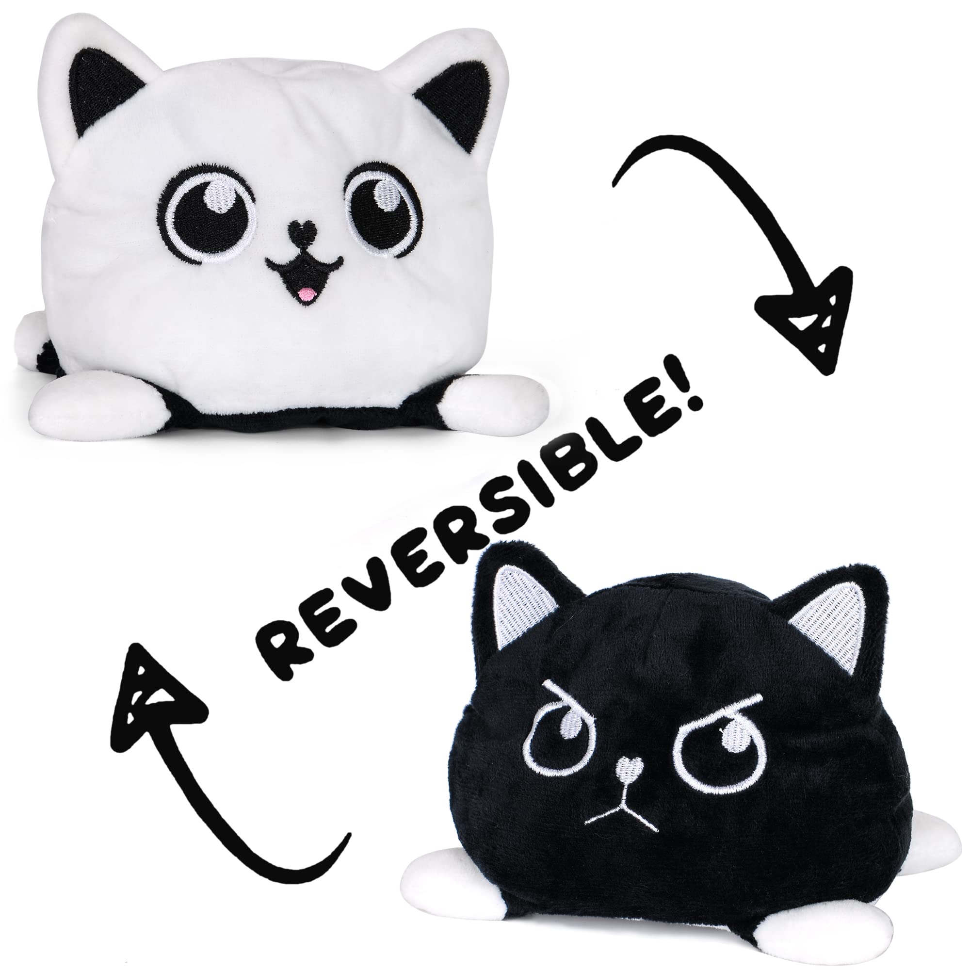 Toy Storage World Reversible Plushie Cat Toy - Soft Cat Plush Toys, Double-Sided Cat Stuffed Animal with Happy & Angry Mood - Kawaii Plush Doll, Sensory Fidget Toy Gift for Kids & Adults