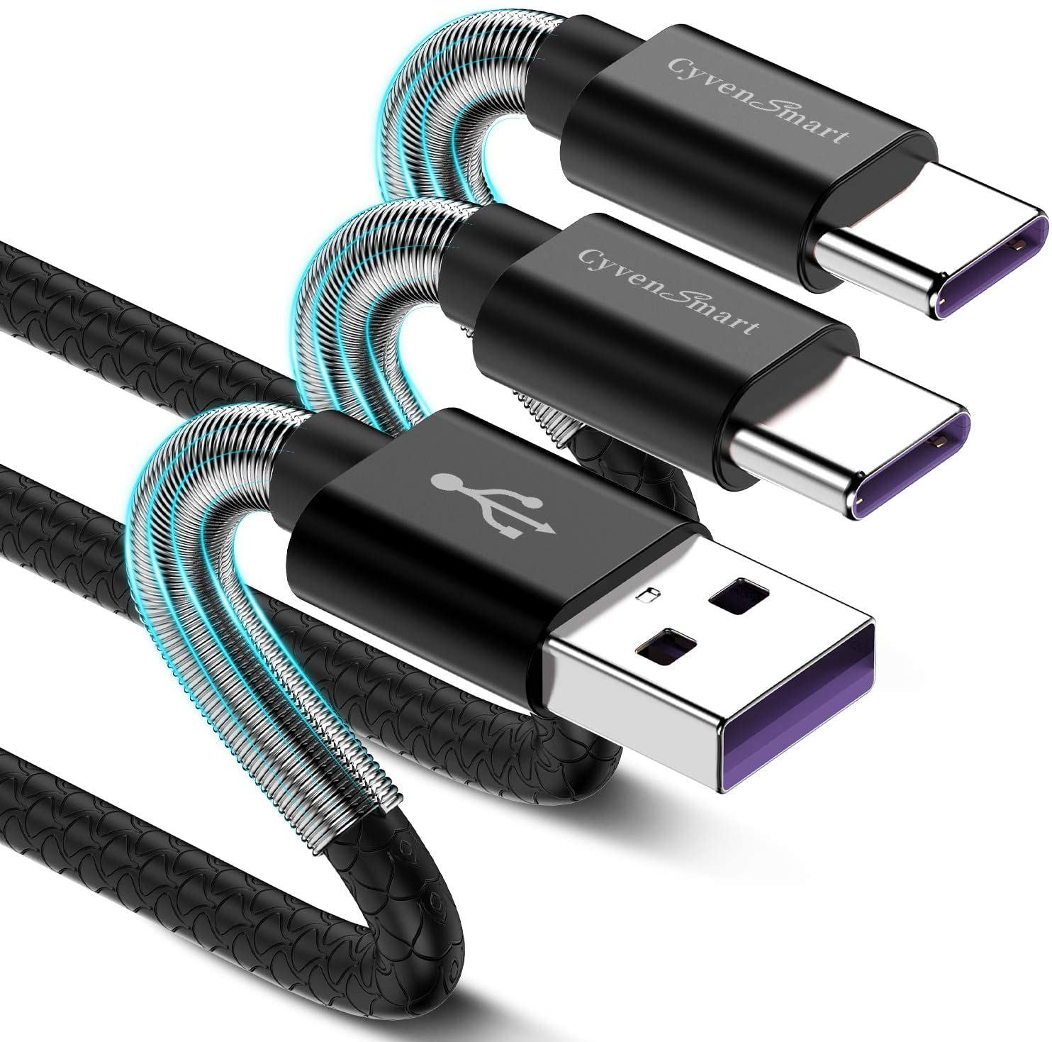 CyvenSmart USB Type C Cable 10ft, [2 Pack] USB A 2.0 to USB-C Fast Charger Durable TPE Cord Compatible with Samsung Galaxy A10/A20/A51/S10/S9/S8 Plus/Note 9/8,LG V50 V40 G8 G7 Thinq-Black