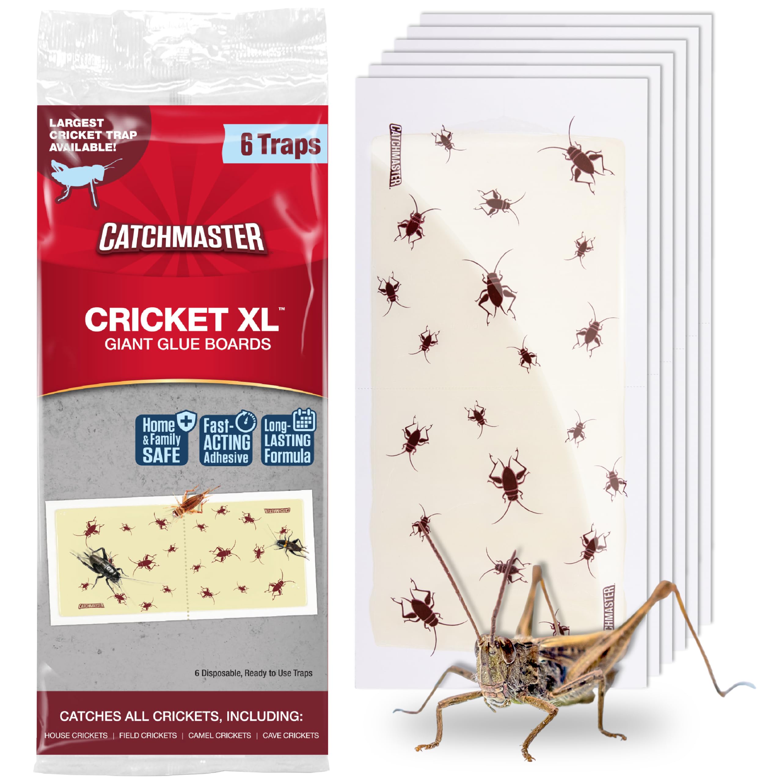 Catchmaster Cricket XL Giant Glue Boards 48Pk, Cricket Traps Indoor with Adhesive Attractant Design, Bug Catcher Traps for Inside Your Home, Insect Killer for House & Garage, Pet Safe Pest Control