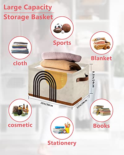 Cube Storage Bins Cloth Towel Organizer Abstract Art Mid Century Bohemian Style Sun Rainbow Boho Fabric Collapsible Storage Baskets with Handles for Home Office Closet Shelves Toy Nursery 1 Pack