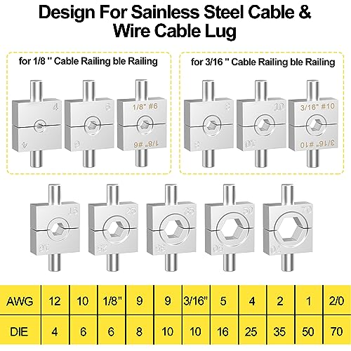 CKE Custom Hydraulic Hand Crimper Tool for Stainless Steel Cable Railing Fittings for 1/8" to 3/16" Cable –Wire Swaging Tool-10 Ton and Stainless Steel Cable Cutter