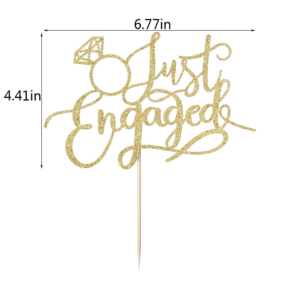 Sodasos Just Engaged Cake Topper for Engagement Party Decorations, Engaged Ring Sign,We're Engaged Cake Toppers (gold)