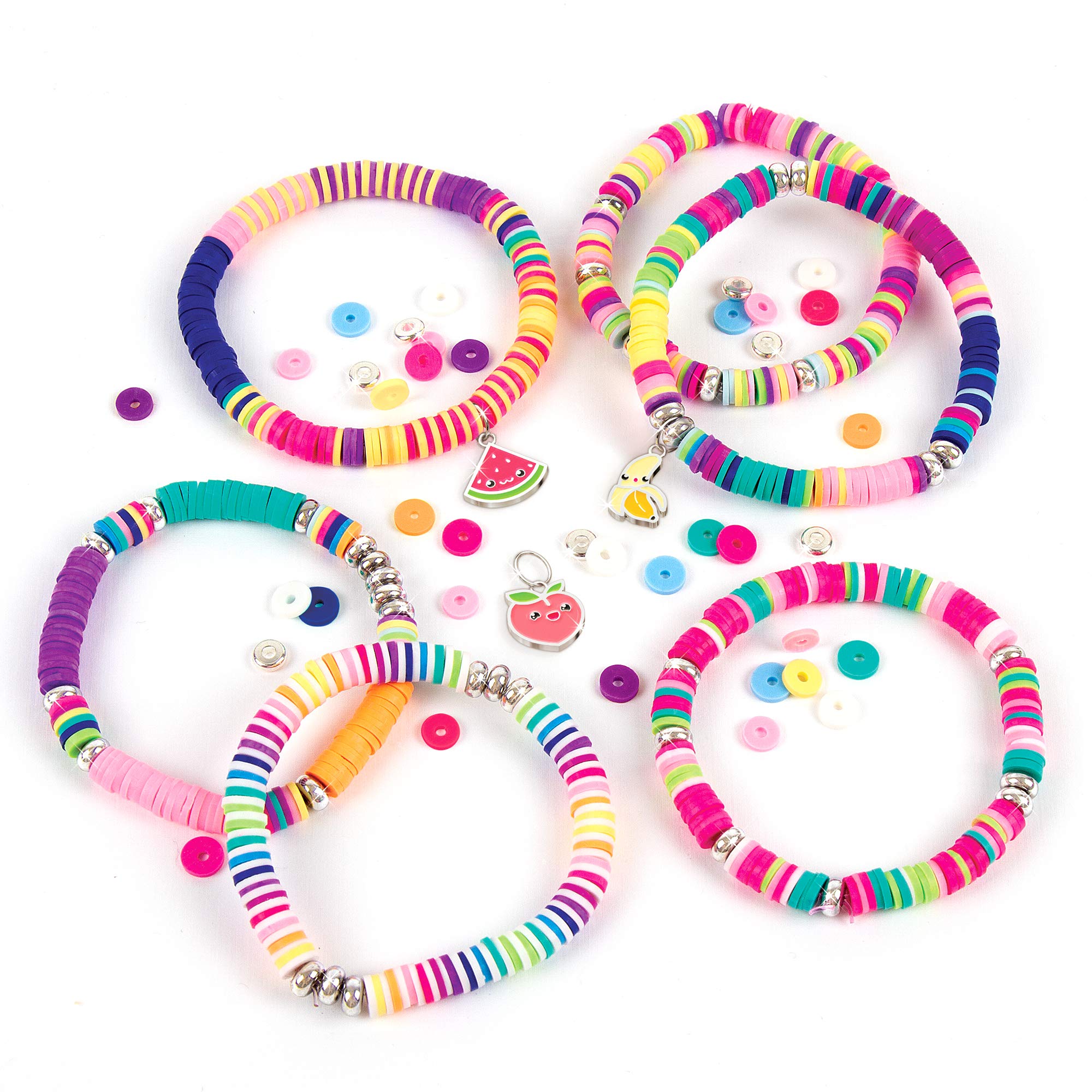 Make It Real - Heishi Beads with Storage Case - Jewelry & Charm Bracelet Making Kit with Storage Case - Friendship Bracelet Set with Beads, Charms & Thread - Arts & Crafts Bead Kit for Girls