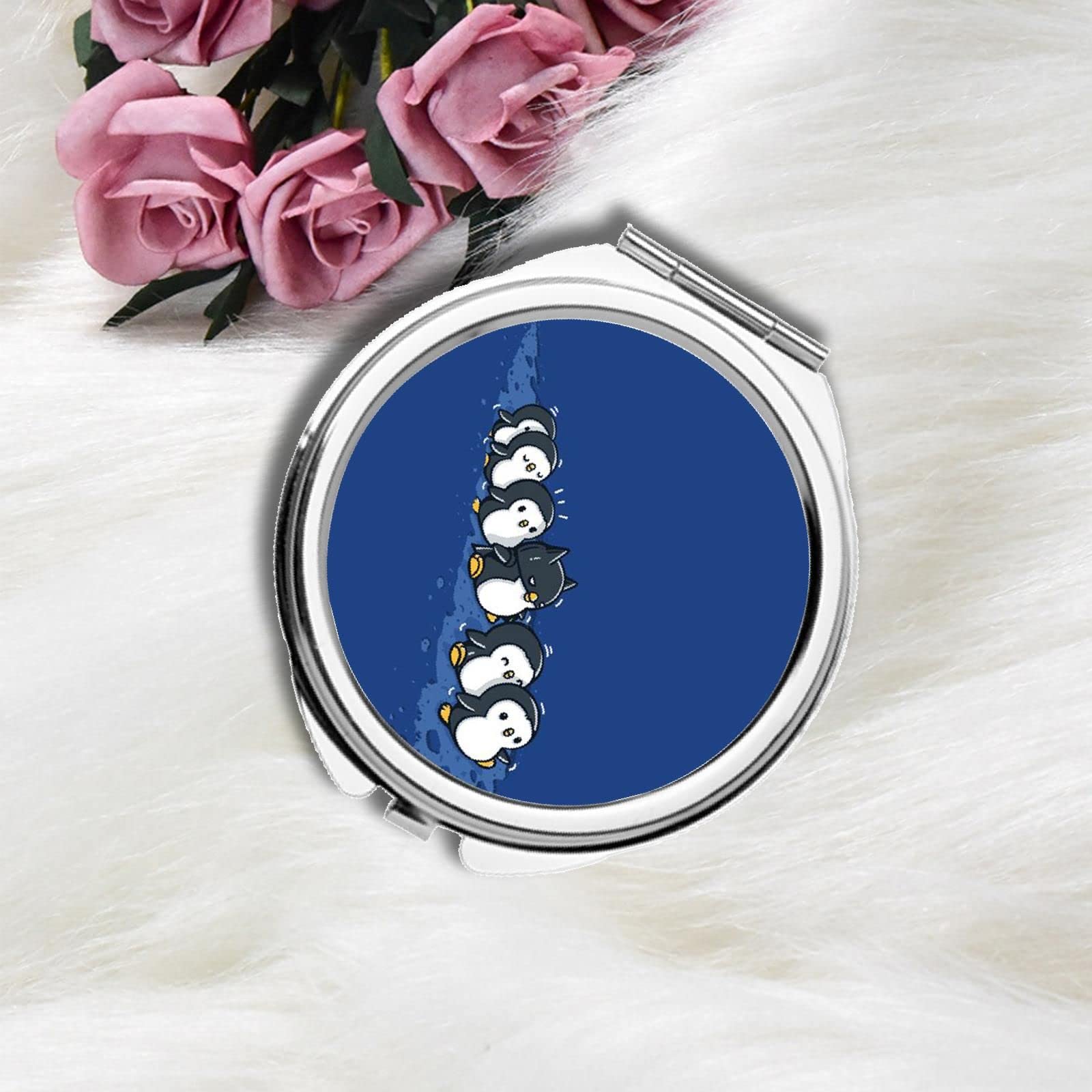 Beautify Metallica Cosmetic Mirror with Black Penguins Puppy