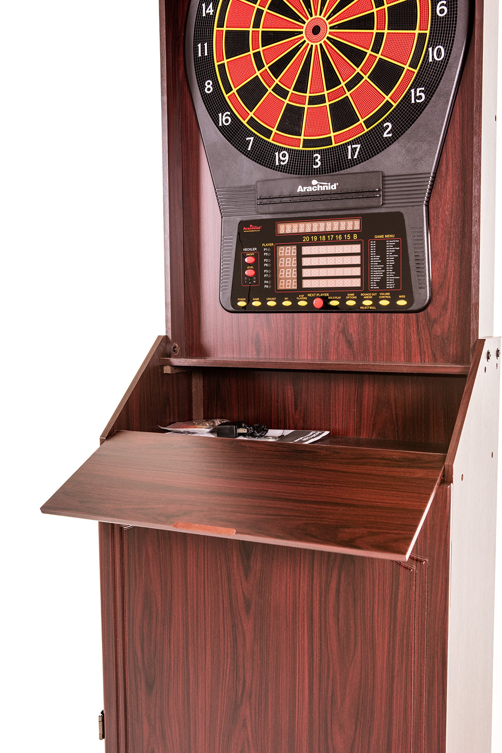 Arachnid Cricket Pro 800 Standing Electronic Dartboard with Cherry Finish, Regulation 15.5” Target Area, 8-Player Score Display and 39 Games Brown