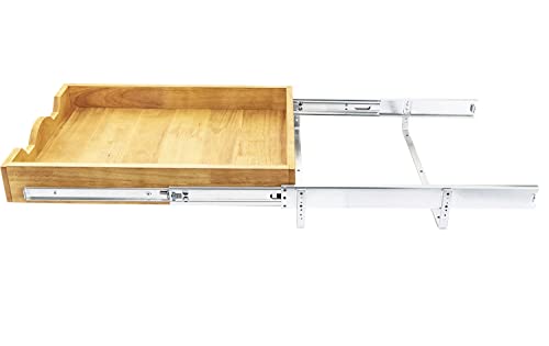 DINDON 1 Tier Pull Out Cabinet Organizer (14" W x 21" D) Single Tier Heavy Duty Sliding Wood Drawer Under Cabinet Shelf Organization Storage