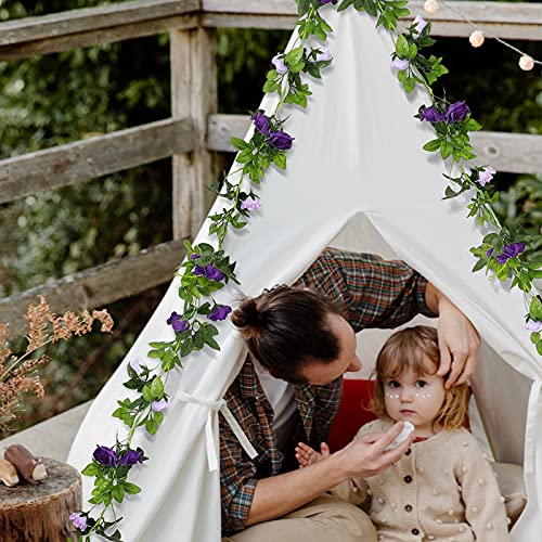 Floweroyal 2 Pack Artificial Flower Garlands 15.8FT Fake Rose Vines Silk Flowers Hanging Rose Ivy for Wedding Arch Party Home Garden Wall Decor (Purple)