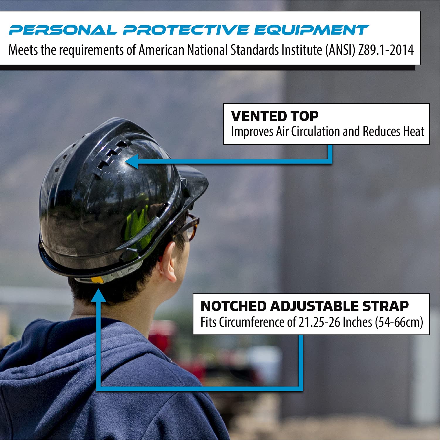 AMSTON Safety Hard Hat, Head Protection, “Keep Cool” Vented Helmet, Fully Adjustable, Low Profile, Cap Style, Type 1 Class C, Construction, ANSI Z89.1, Black