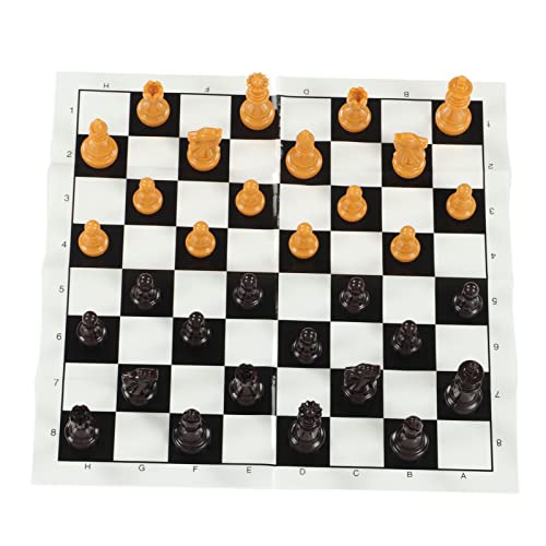 International Plastic Chess Set,Chess Set with 25CM Plastic Film Chessboard and Storage Bag PS International Chess for Adults Kids (Brown)