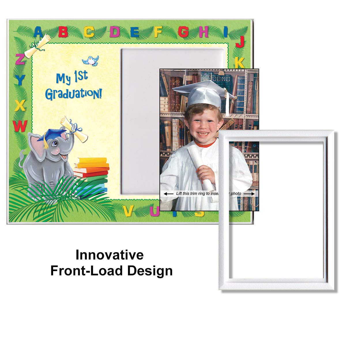 Prek Graduation Kindergarten Preschool Graduation Picture Frame | Colorful and Fun | Holds 3.5 x 5 Photo | First Graduation Keepsake Gift | Innovative Front-Loading Photo | Elephants Design