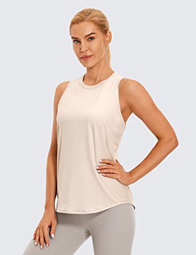 CRZ YOGA Lightweight Tank Top for Women Racerback Sleeveless Workout Tops High Neck Athletic Running Shirts White Opal Small
