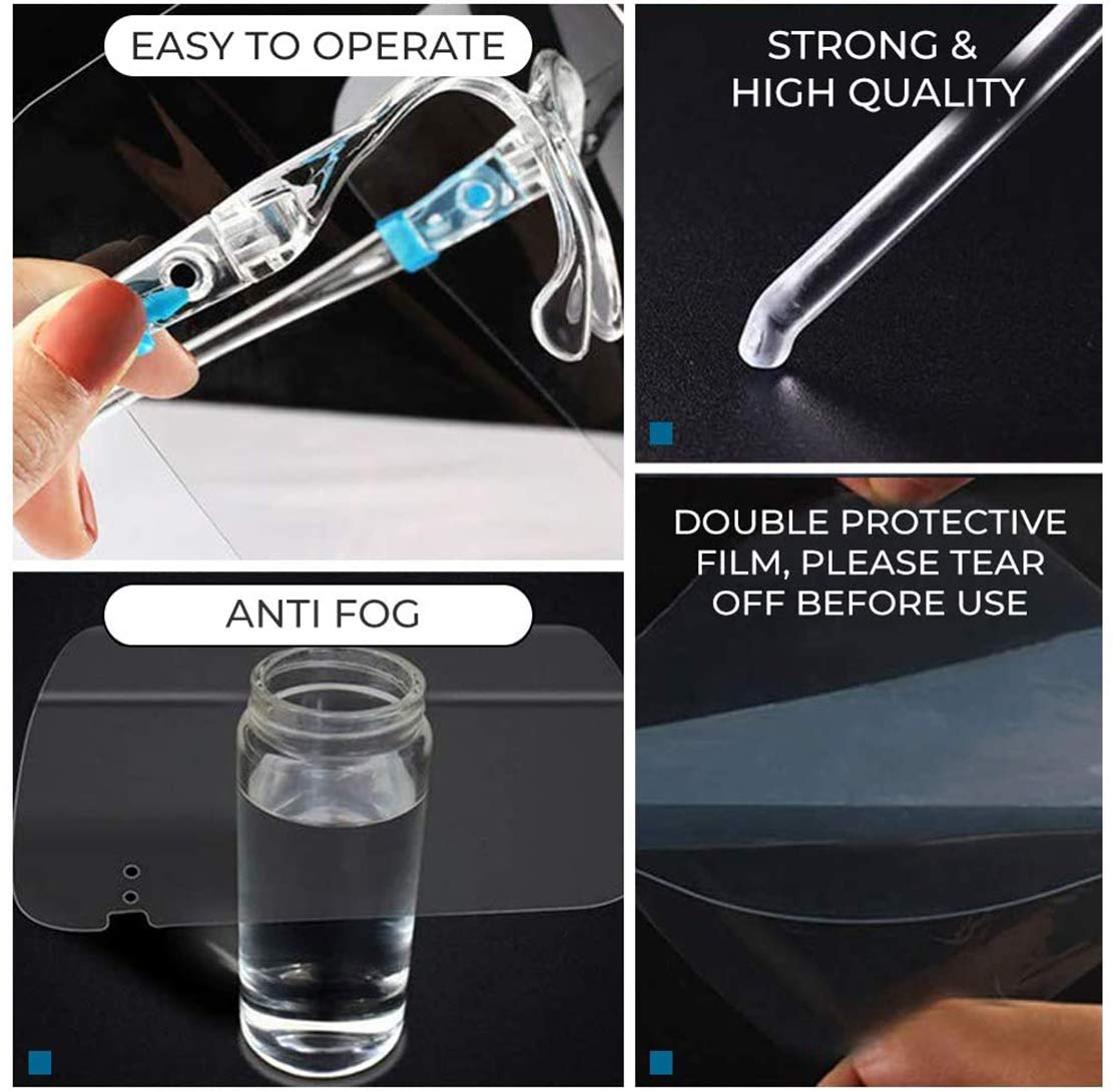 BREAKIX [25 PCS] - 15 PCS Shield + 10 PCS Glasses Frame,Anti Air Dust Cover,Unisex Mouth Cover, Reusable Glasses Style Visor Transparent Anti-Fog Layer for Every Day Using