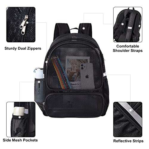 COVAX Heavy Duty Mesh Backpack, See-through Large Mesh Backpack for Men Women, Lightweight Mesh Daypack with Reflective Stripes for Work, Sports Equipment