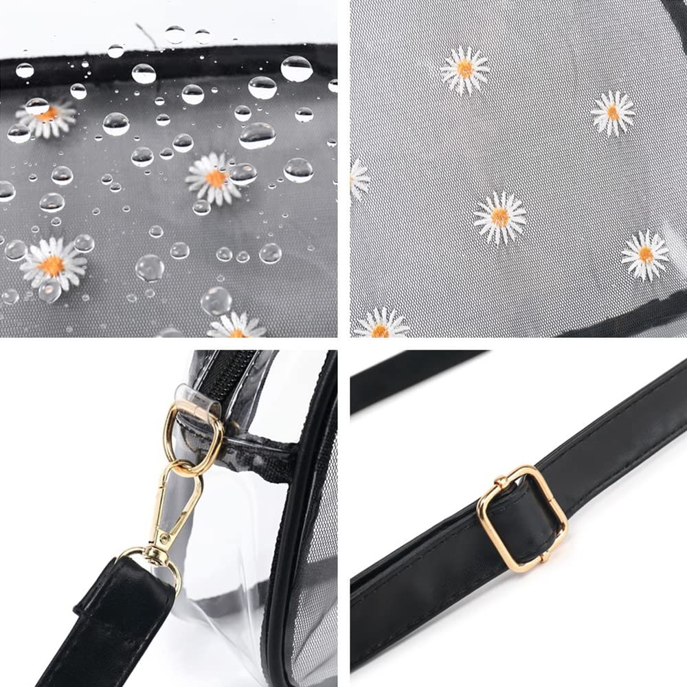 LOXOMU Clear Crossbody Purse for Women, Small Clear Purse Stadium Approved, See Through Clear Shoulder Bag with adjustable strap for Travel Work Concert (Black)