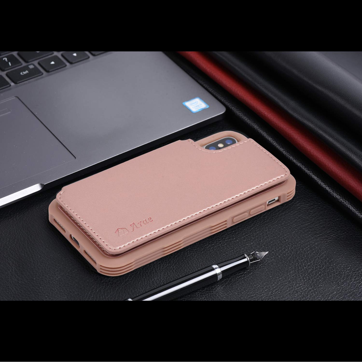 Arae Case for iPhone 7 Plus/iPhone 8 Plus - Wallet Case with PU Leather Card Pockets [Shockproof] Back Flip Cover for iPhone 7 Plus / 8 Plus 5.5 inch (Rosegold)