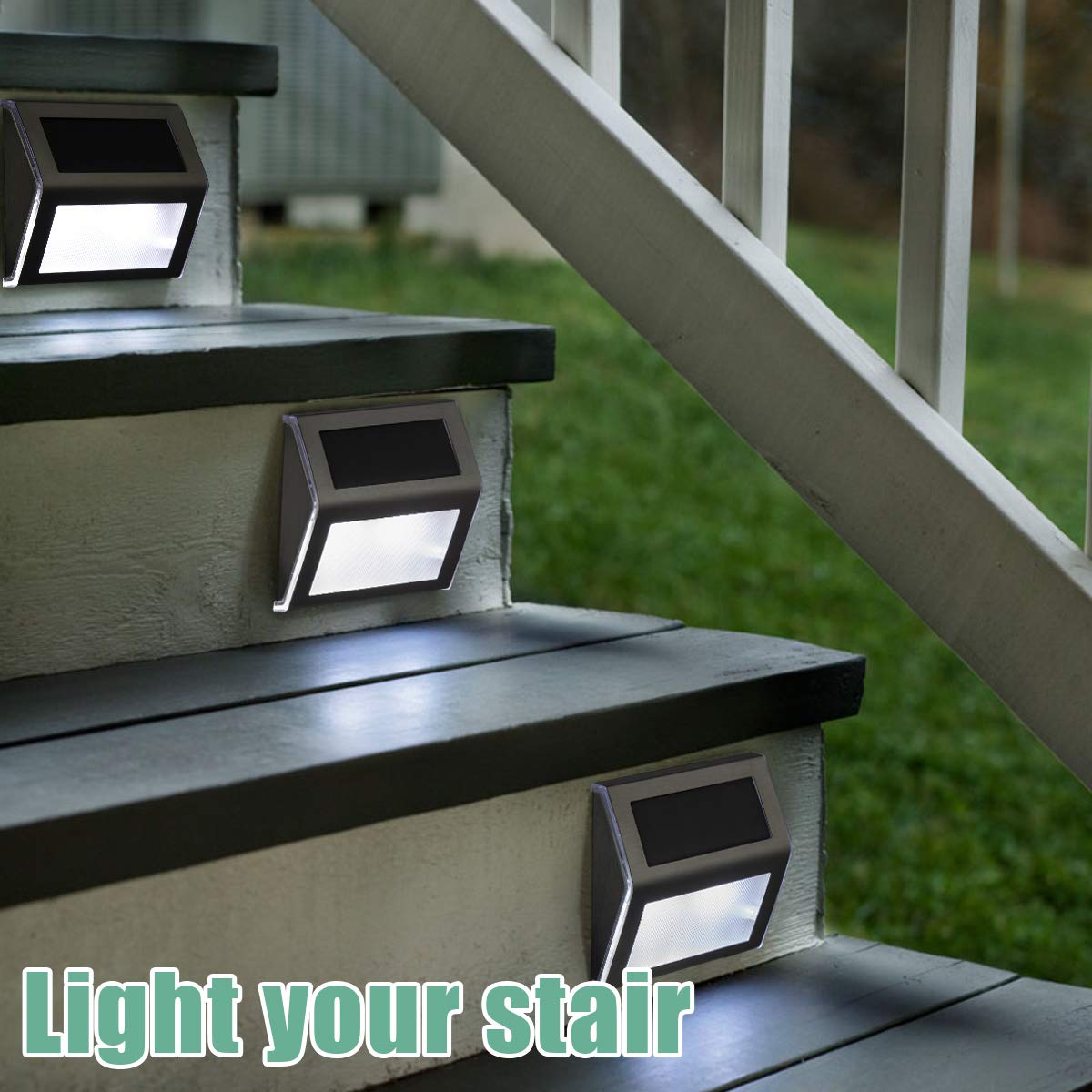 GIGALUMI 6 Pack Solar Step Deck Lights, Stainless Steel Waterproof Led Solar Lamp for Outdoor, Pathway Yard Stairs Fences. (White)