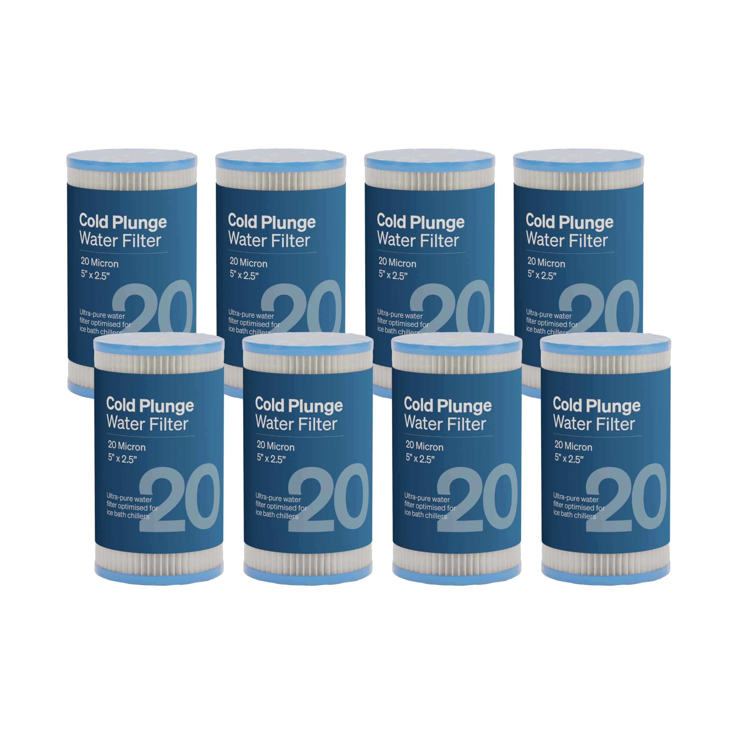 Cold Plunge Filter 20 Micron 5" x 2.5" Water Filter Replacement Cartridge (8-Pack) Compatible with Any Cold Plunge System Ice Pod Filter Ice Bath Filter - Sediment Reduction, Whole House Filtration