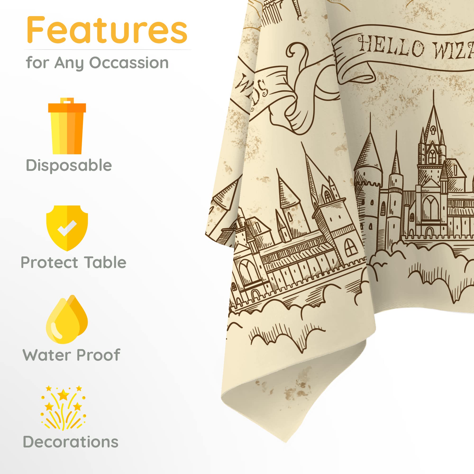 Vusnud 3 Packs - Wizard Tablecloth, Plastic Wizards Themed Halloween Table Covers, Disposable Magical Party Supplies, 52ββ x 108, Fit for 8 Ft Table, for Halloween Party Decoration
