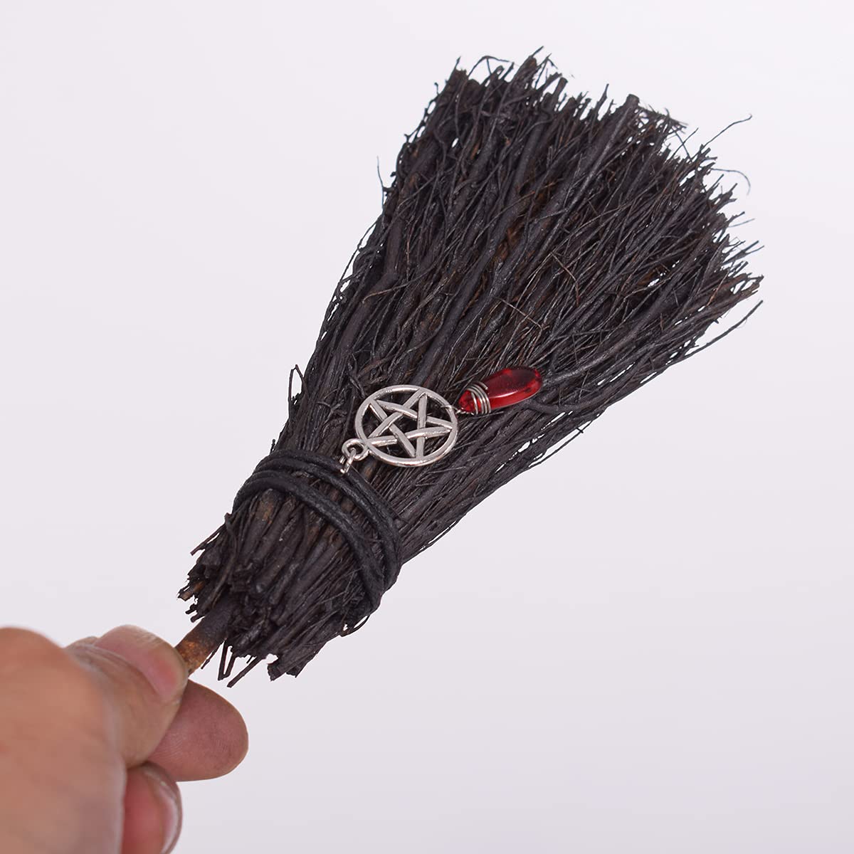 BLESSUME Witch Altar Broom Pentacle Mini Wizard Broom Pentagram/Celtic Knot Divination Ornament (Pentagram & Red Pendant)