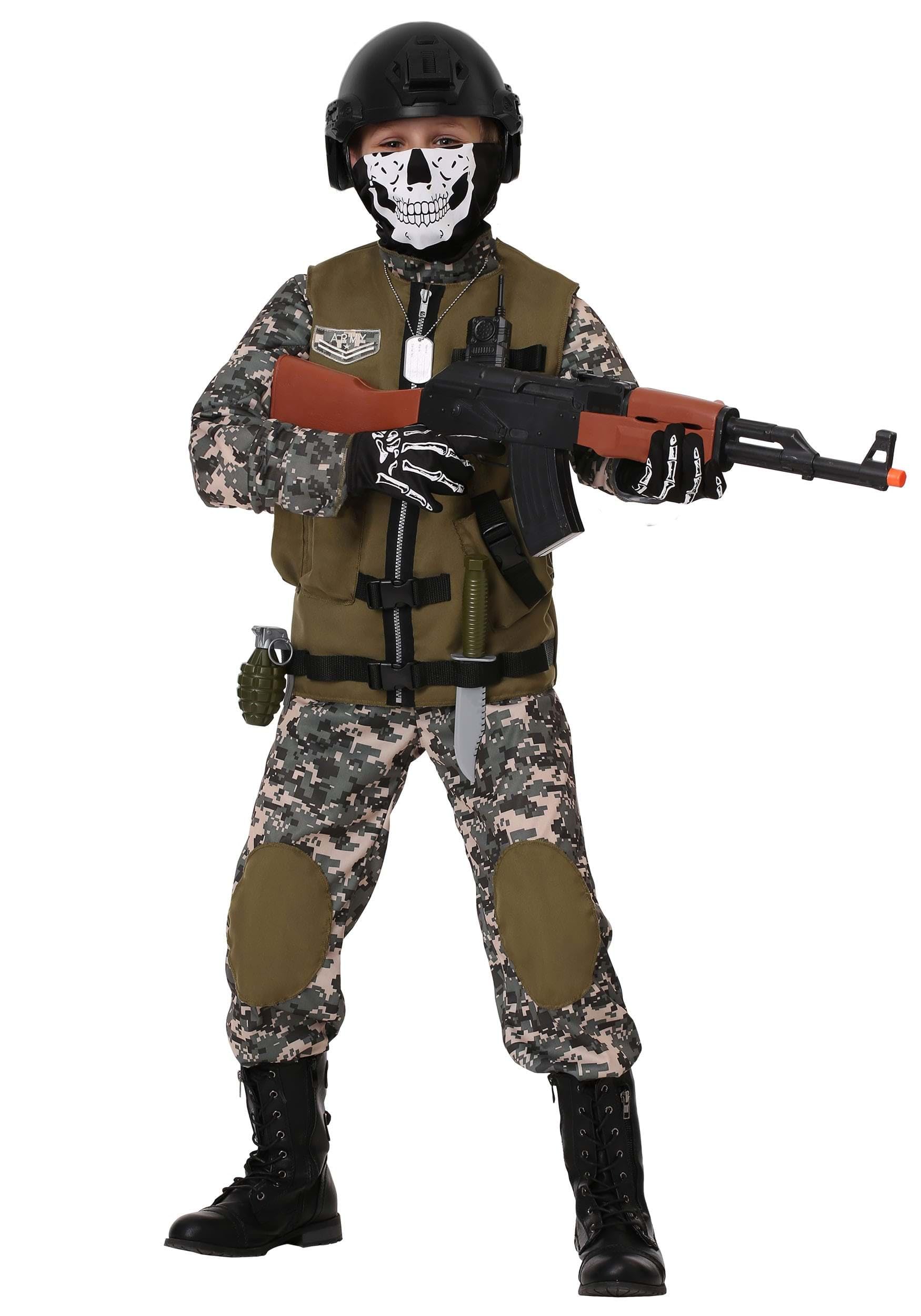 Kids Camo Trooper Costume Tactical Vest Camouflage Army Bundle w/Gloves