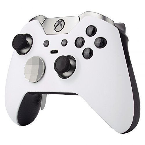 eXtremeRate Soft Touch White Replacement Faceplate Front Housing Shell with Thumbstick Accent Rings for Xbox One Elite Remote Controller Model 1698 - Controller NOT Included