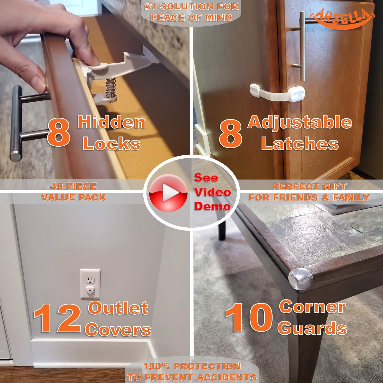 Baby Proofing Kit | 40-Piece: Child Safety Locks - Adjustable Latches - Corner Protectors - Outlet Covers | Child Proof Cabinet - Drawers - Doors | First Choice for Complete Babies Shower Registry