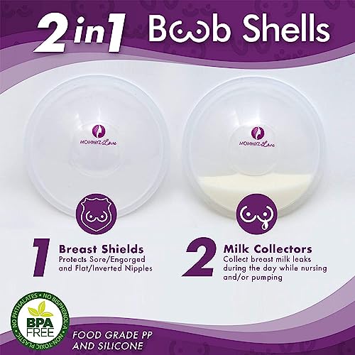 Breast Shell & Milk Catcher for Breastfeeding Relief (2 in 1) Protect Cracked, Sore, Engorged Nipples & Collect Breast Milk Leaks During The Day, While Nursing or Pumping (2 Pack)