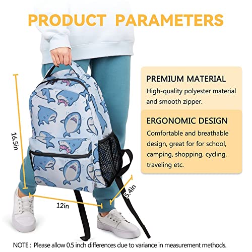 CUNEXTTIME Shark Backpack for Girls Boys, 16 Inch Blue Backpacks for School, Cute Lightweight Durable Bookbag for Kids