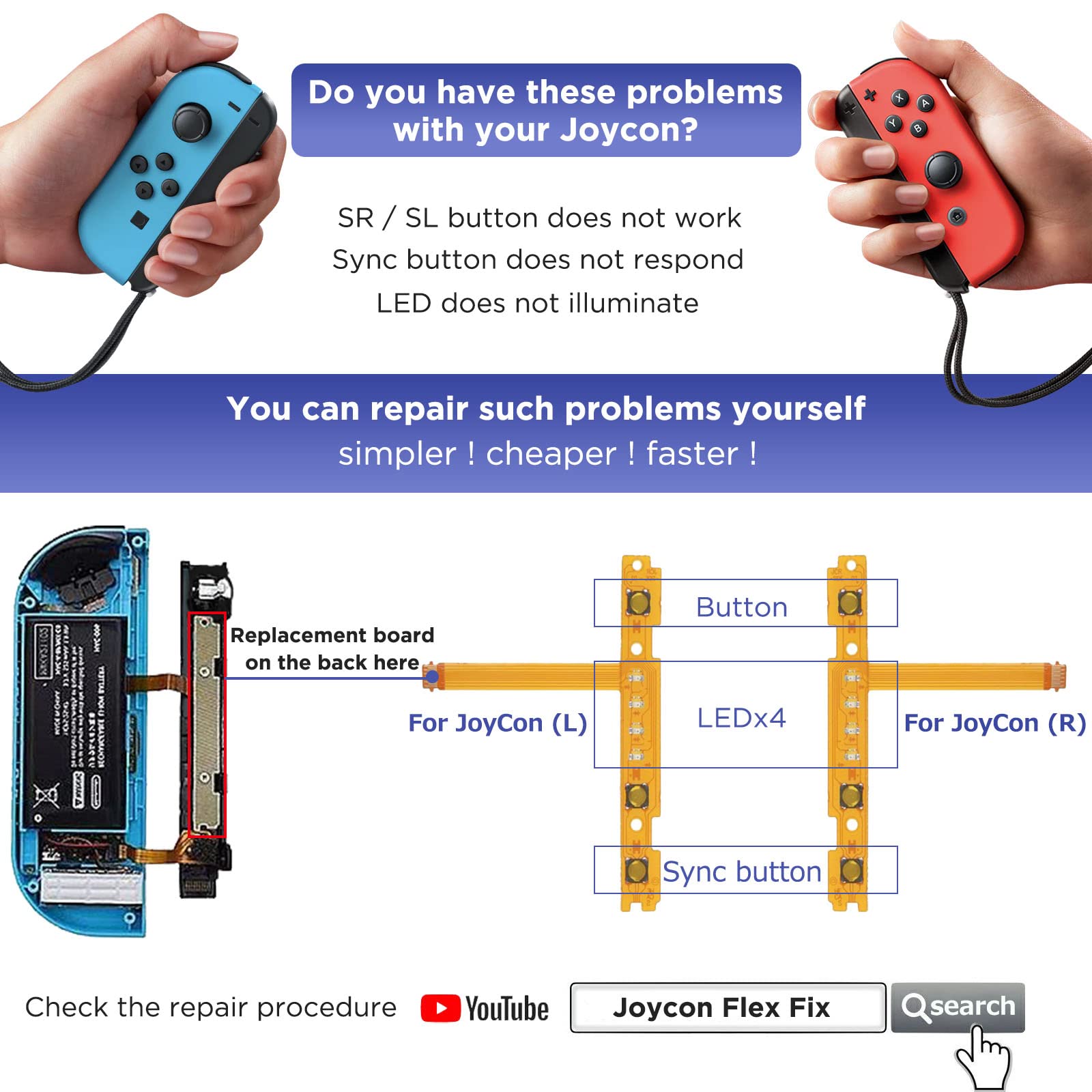 GeeRic, Joycon Joystick Replacement, 34 PCS Joycon Repair Kit Compatible with Switch OLED, Joycon Repair Kit Joystick Replacement Parts Set Compatible with Switch