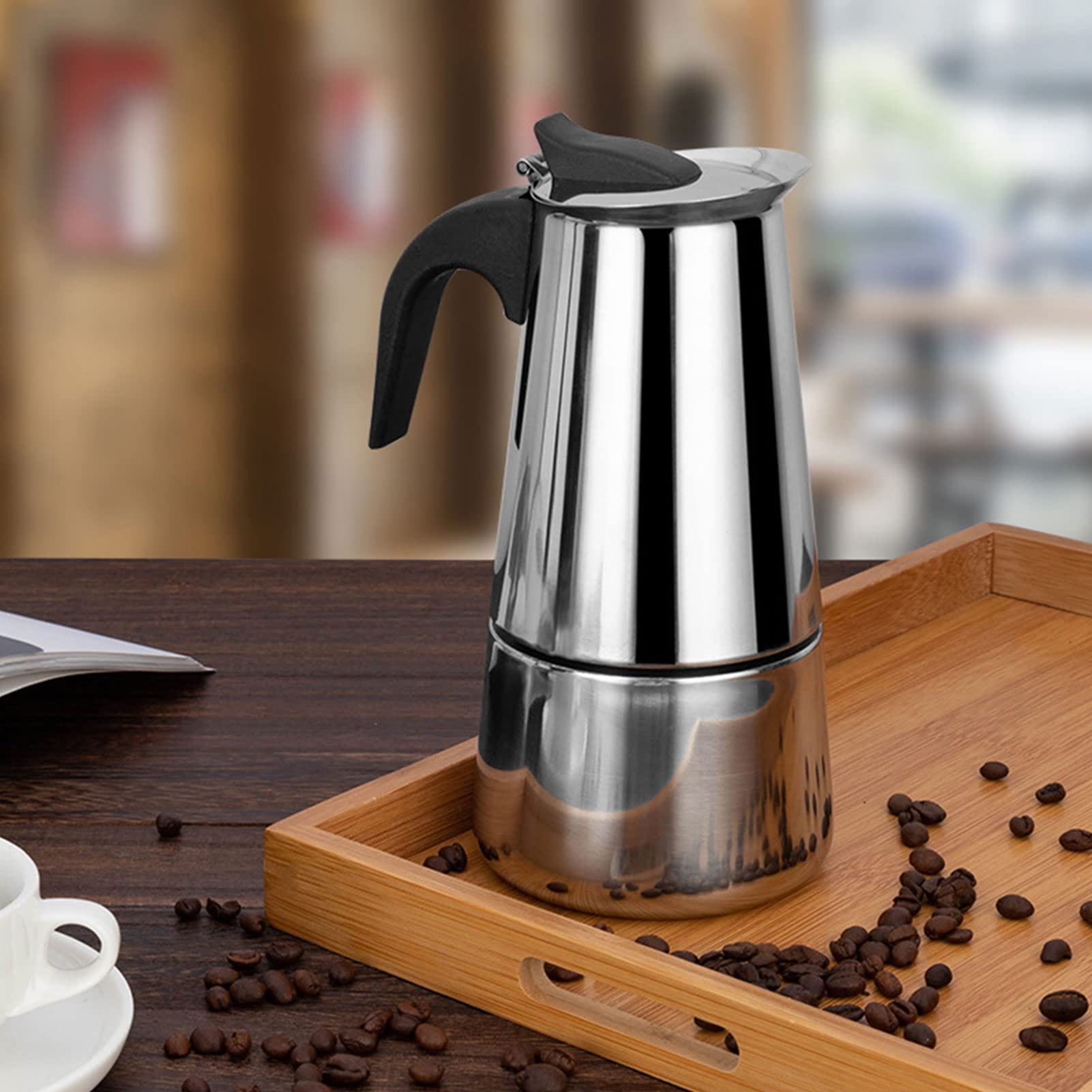 BuyWeek Mocha Coffee Maker, Stovetop Espresso Maker 2 Cup 100ml Stainless Steel Classic Espresso Moka Pot with Induction Stove