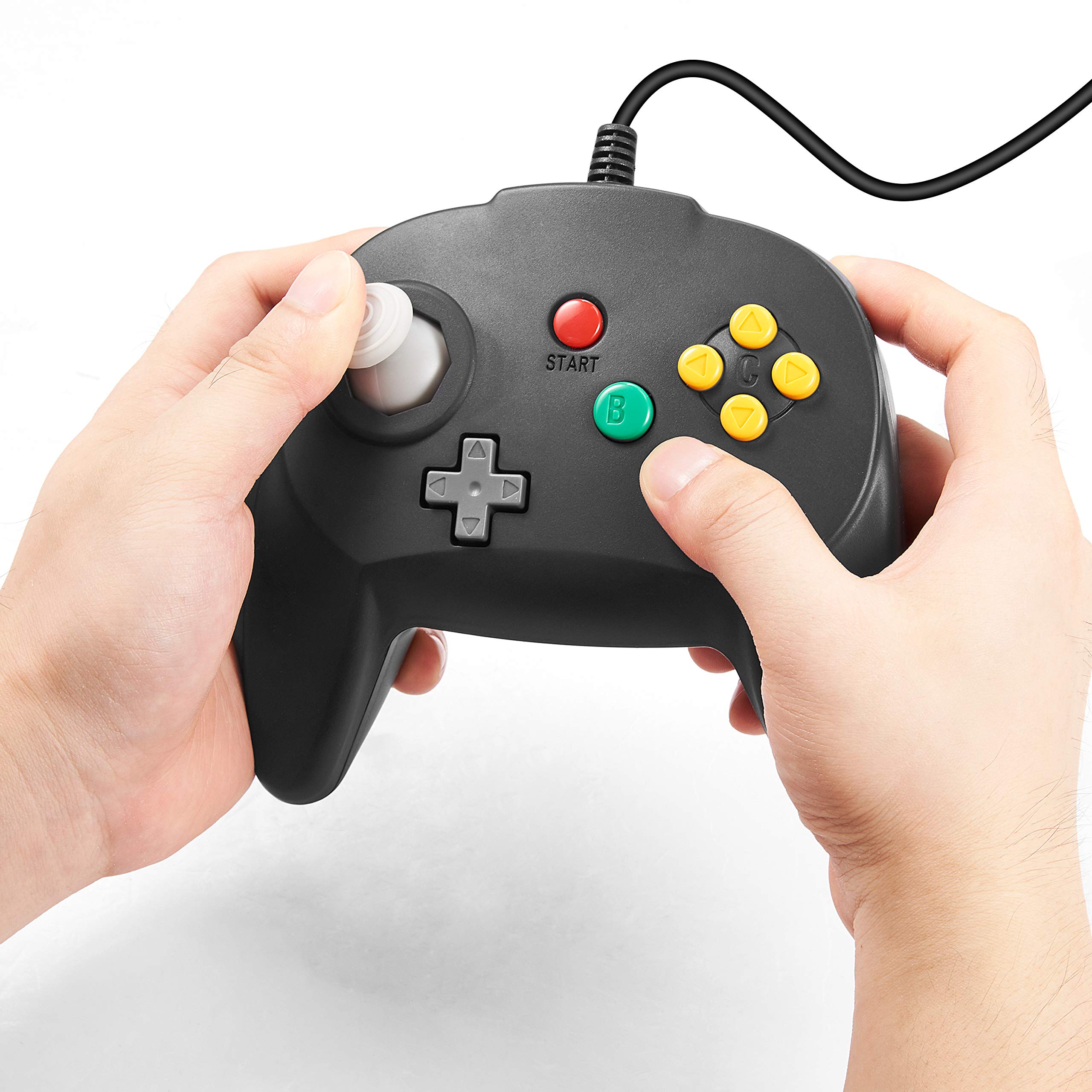 MODESLAB 2 Pack Wired N64 Controller, Gamepad Joystick Replacment Original 64 Controllers Compatible for N64 Console Upgrade [ 3D Analog Stick ] - Black