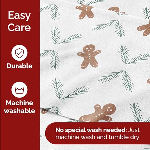 Flannel Christmas Sheets - 100% Cotton Flannel Sheets - Queen Size Sheet Set - Extra Soft & Cozy - Thick Warm Heavyweight Winter Sheets - Gingerbread Deep Pocket Holiday Sheets for Women, Men & Kids