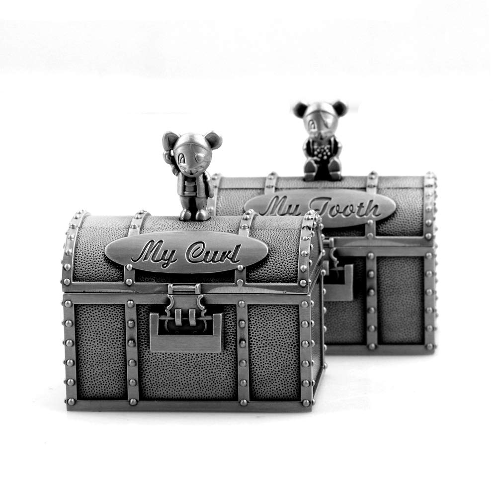 Baby First Tooth Fairy and Curl Keepsake Box - Cute Kids Metallic Engraved Cute Bear Great Gift Idea to Keep The Childwood Memory