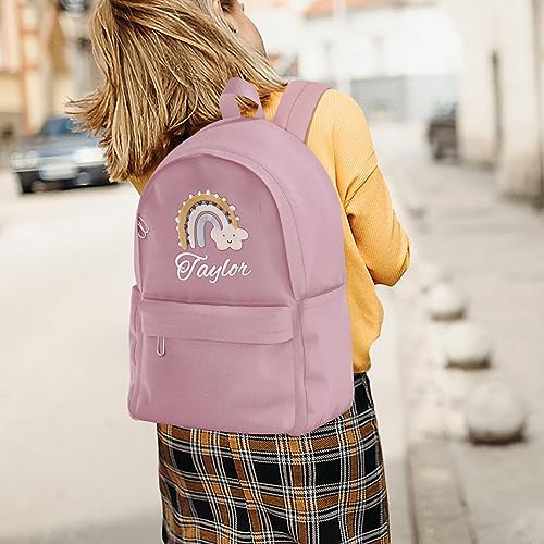 Dipopizt Custom Backpack for Girls and Boys with Name Rainbow Embroidery Print, Personalized Back to School Backpack for Kids First Day of School, Casual Backpack for Child