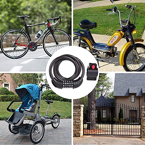 Bike Lock 120cm Cable Lock High Security 5 Digit Resettable Combination Coiling Bike Cable Lock, Anti Theft Bicycle Cable Locks with Mounting Bracket (White)