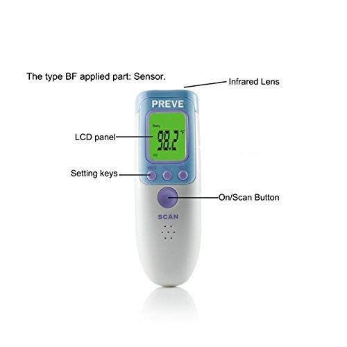 PREVE Non Contact Medical Infrared Forehead Thermometer for Babies Children Adults Accurate Fever Alarm No Touch