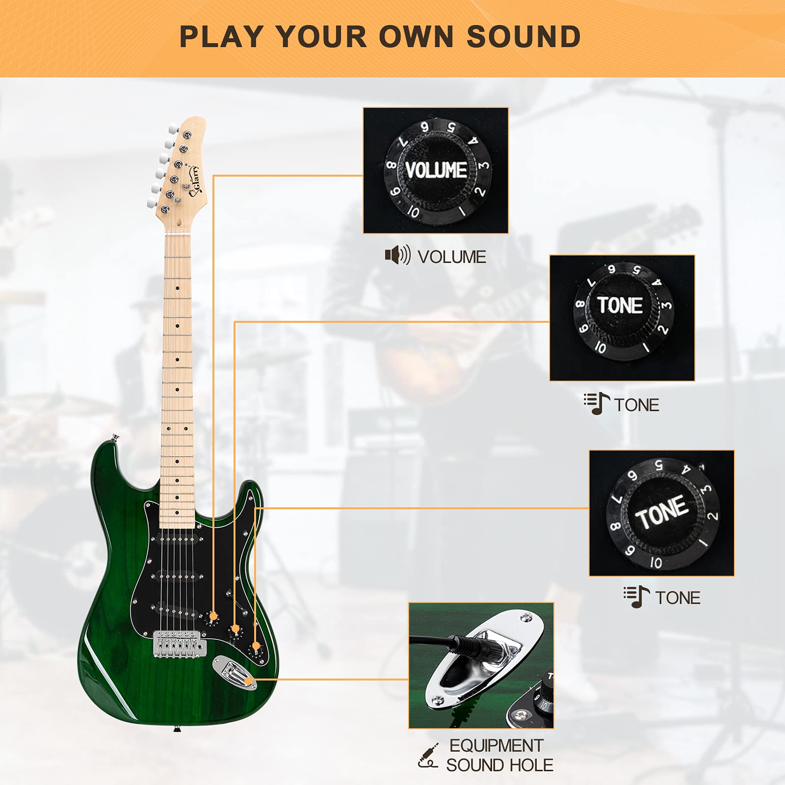 GLARRY Full Size Electric Guitar for Beginner with Amp and Accessories Pack Guitar Bag (Dark blue)