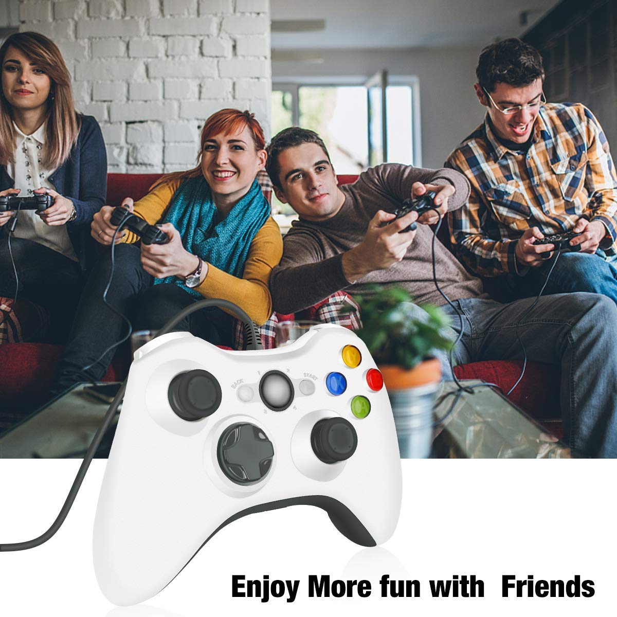 YAEYE Xbox 360 Wired Game Controller, USB Wired Gamepad Controller for Microsoft Xbox 360, PC Windows 7,8,10 with Dual-Vibration Turbo, Trigger Buttons (White)