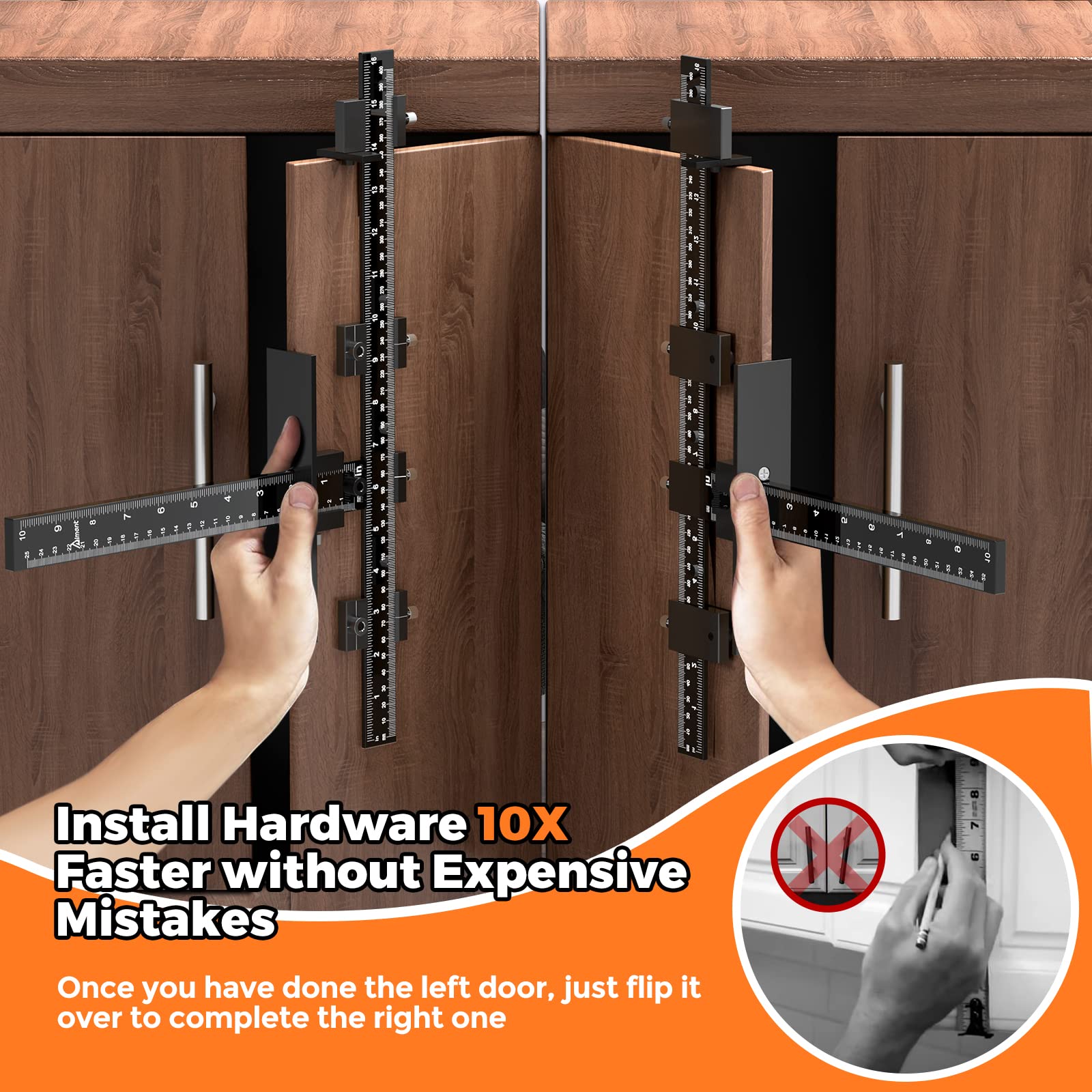 Cabinet Hardware Jig Tool, Aiment All Aluminum Pull Jig with Extensions for Oversized Handles, Adjustable Punch Locator Drill Template Guide for Door & Drawer Front Knobs, Pulls and Shelf Pin Holes