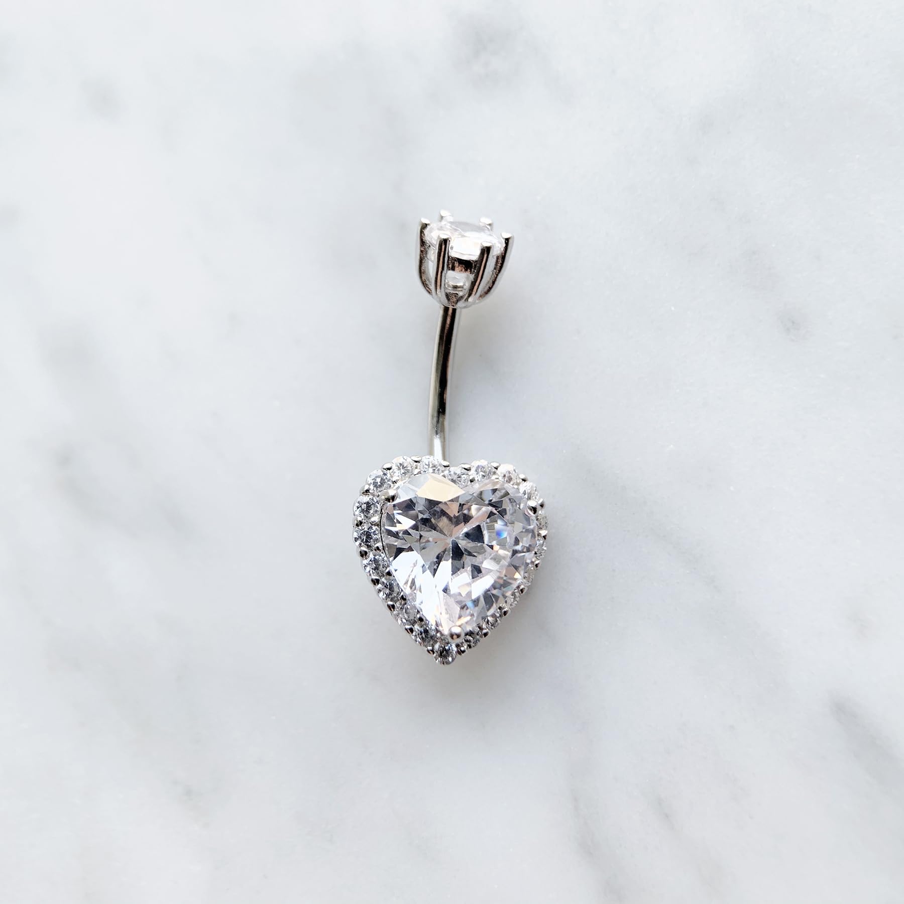 Arardo 925 Sterling Silver 14G Belly Button Rings Clear CZ Navel Rings Body Piercing Jewelry Luxurious Heart AB0086