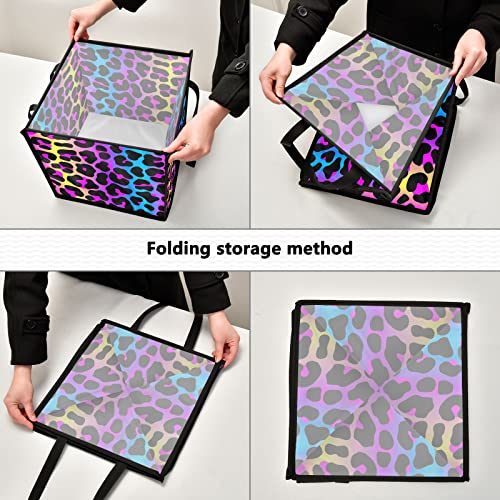Blueangle Neon Gradient Leopard Print Cube Storage Bin with Handles, 13 x 13 x 13 in, Large Collapsible Organizer Storage Basket for Home Décor(945)
