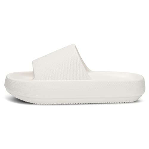 Dirk Slides for Women and Men Sandals Pillow Slippers Shower shoes Cushioned Cloud Slides,White,9 Women/7 Men