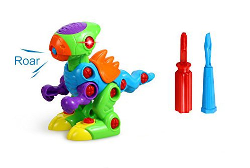 FMT Take-A-Part Take Apart Dino Dinosaur Toy for Boys and Girls Toddlers and Kids with Lights and Sounds Include 2 Screwdrivers for Assembly Building Blocks Tools Play Set