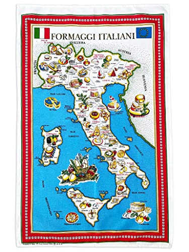 BLU RITMO Kitchen Tea Towel Set, Cotton Kitchen Towels Made in Italy, Colorful Multi-Purpose Absorbent Cloths, Large Cloth 21 x 33 in (Food - 4 Pieces)
