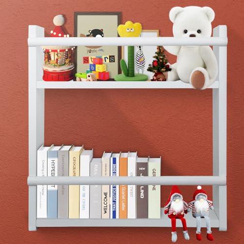 YLYHSST Nursery Floating Shelves 24 Inch Solid Wood Bookshelf, Suitable for Kids Room, Nursery. Double Decker Toys Storage, Kitchen Spice Rack, White