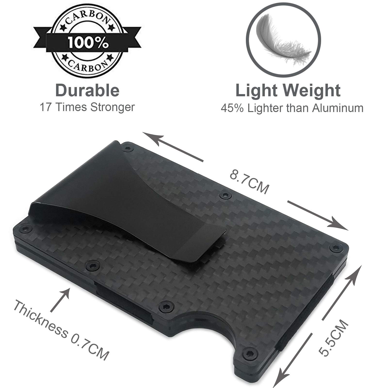 FOCUS REVISION Carbon Fiber Wallet with Money Clip - RFID Blocking - Minimalist Card Holder - Slim wallet - for Travel - for Men and Women's Gift,(black)
