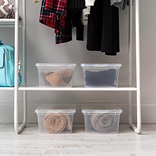 IRIS USA 6.7 Qt. Plastic Storage Container Bin with Latching Lid, 12 Pack, Stackable Nestable Shoe Box Tote Shoebox Closet Organization School Art Supplies - Clear