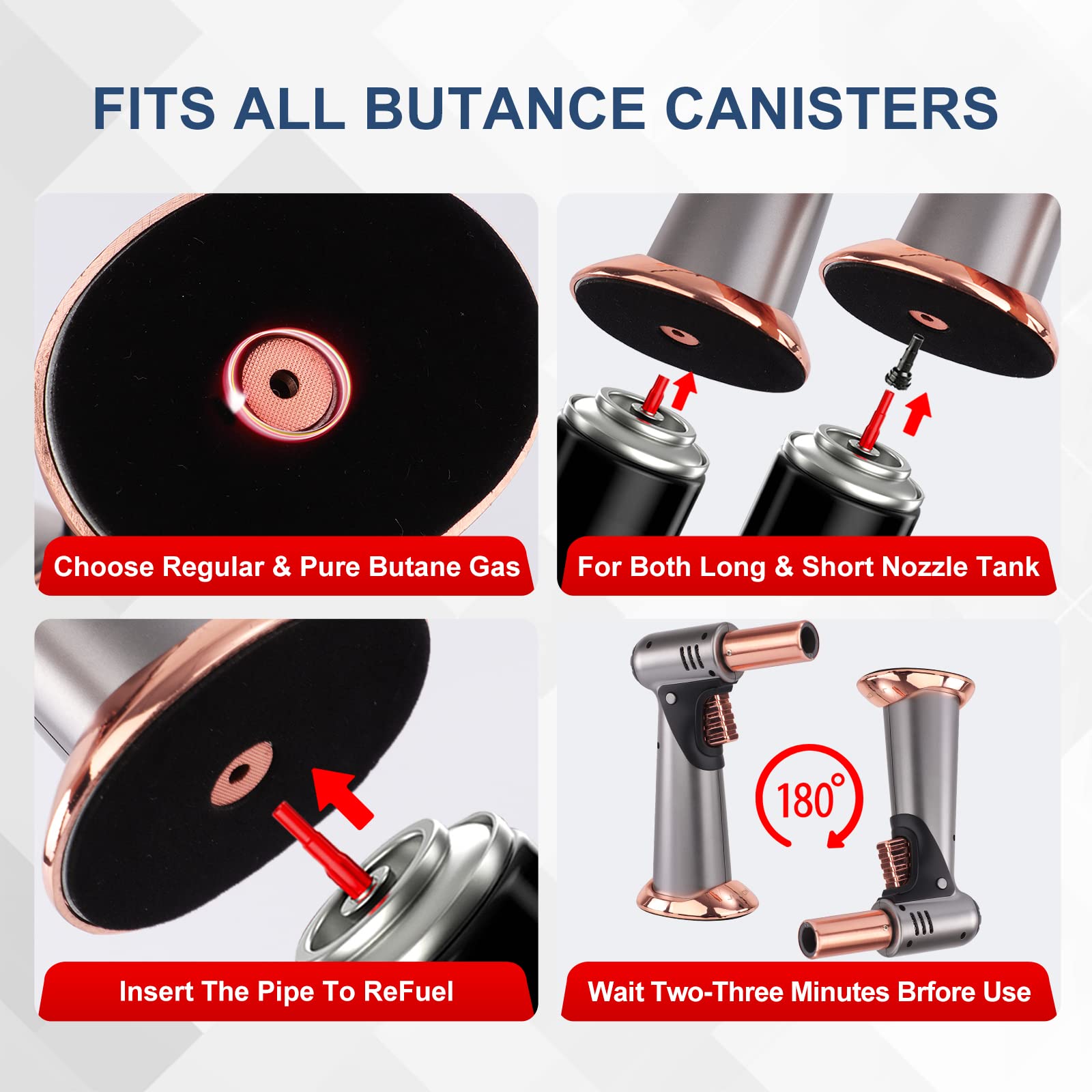 Butane Torch, Premium Double Flame Big Kitchen Torch Lighters with Safety Lock Adjustable Refillable Multipurpose Culinary Blow Torch for Creme Brulee, Baking, BBQ (Butane Gas Not Included)501 (gold)