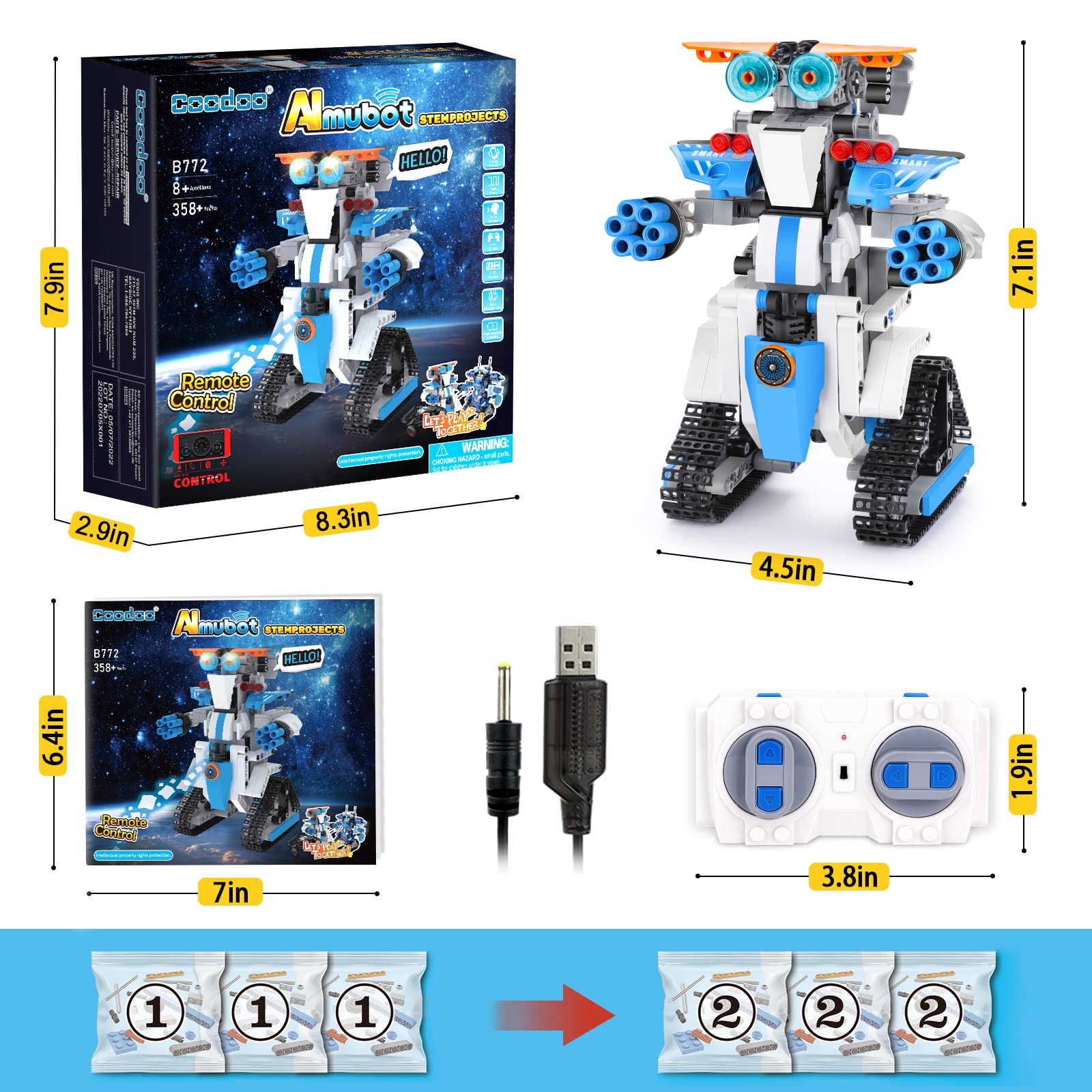STEM Projects for Kids Ages 8-12, Remote APP Controlled Robot Building Kit Educational Birthday Gifts for Boys Girls-358 Pieces