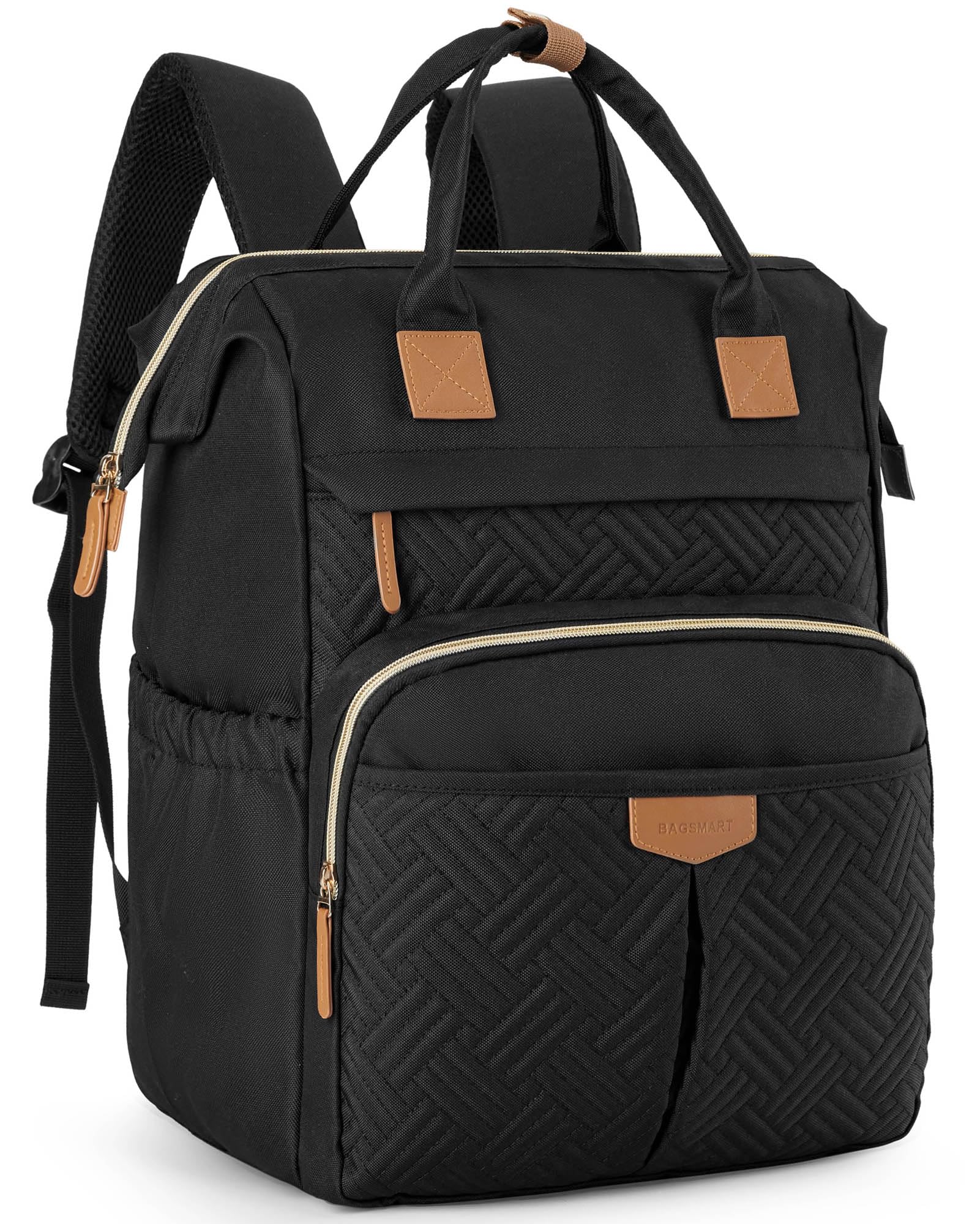 BAGSMART Backpack for Women, Laptop Backpack Fits 15.6 Inch Computer, Teacher Backpack, Bookbags with Charging Port Hole for College Work Business, Black